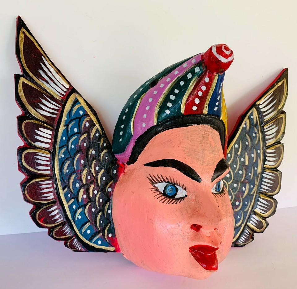 Mexican Folk Art Carved Wood Angel Cacheton Bust Wall Hanging Colonial ...