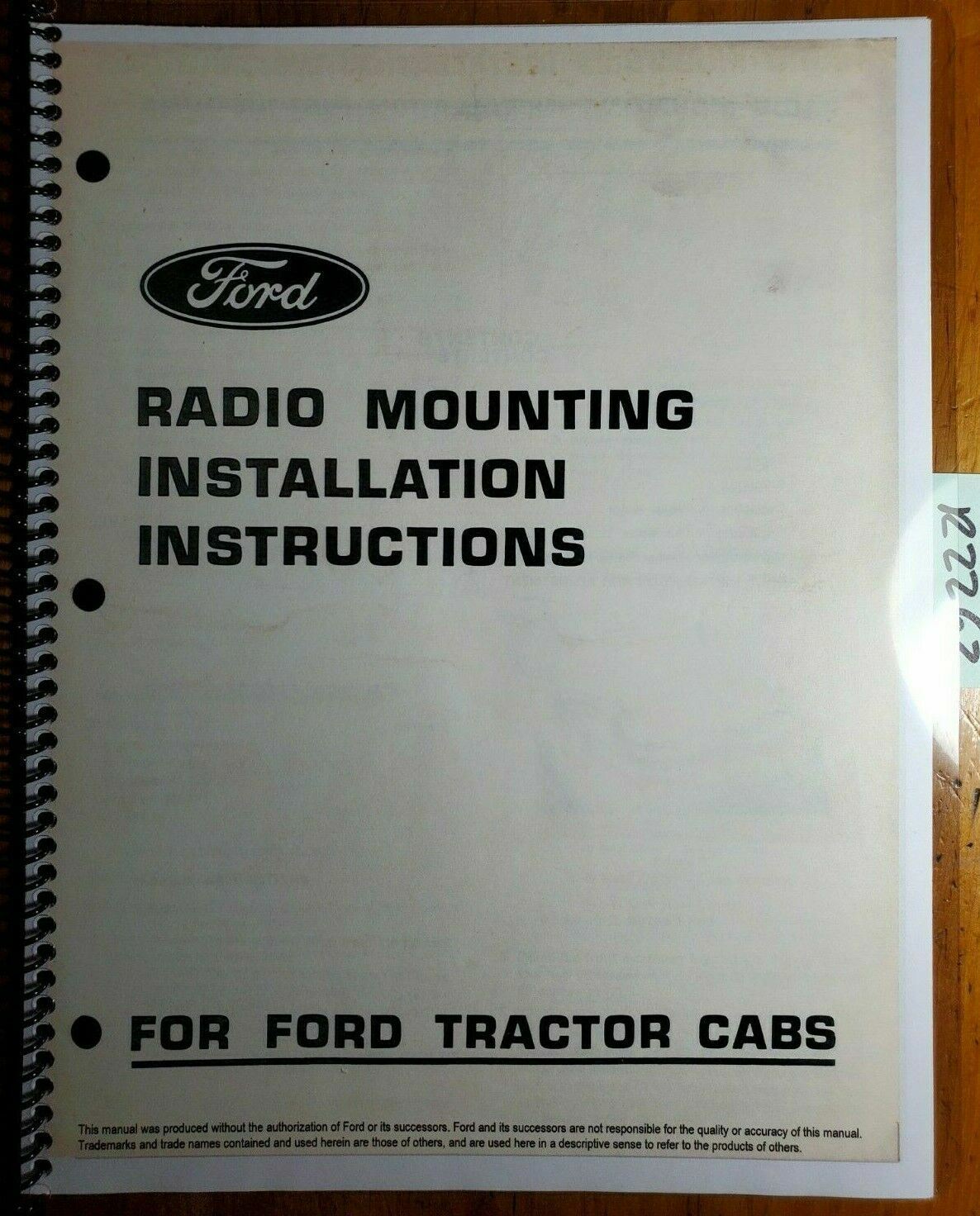 Ford Tractor Cab Radio Mounting Installation Instructions Manual SE ...