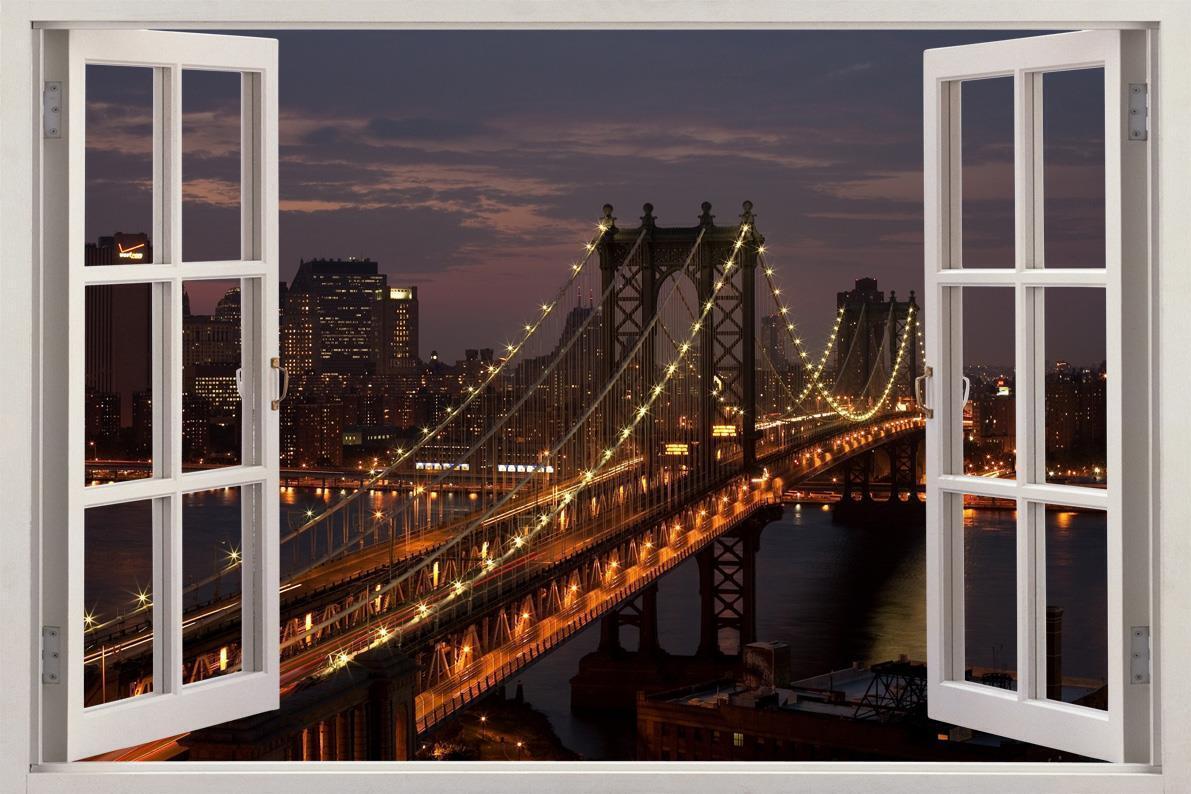 New York City Skyline NYC 3D Window View Decal WALL STICKER Decor Art ...