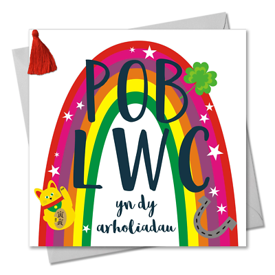 Welsh Good Luck Exam Card, Pob Lwc yn dy arholiadau, Rainbow, Tassel ...