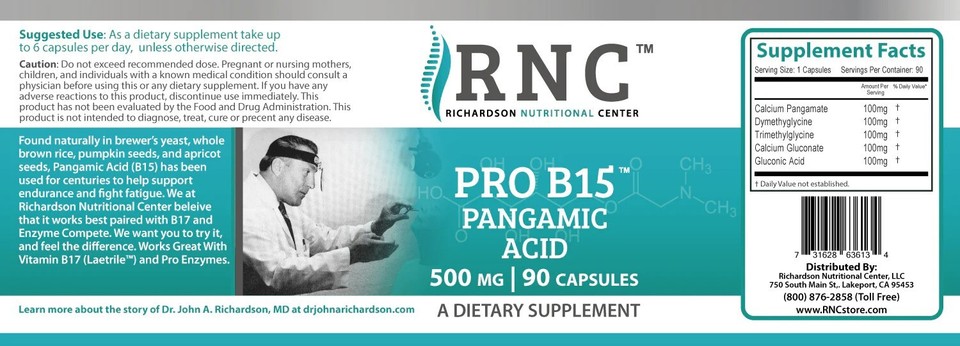 Vitamin B15 (Pangamic Acid) - 500mg, 90 Capsules - Endurance and ...