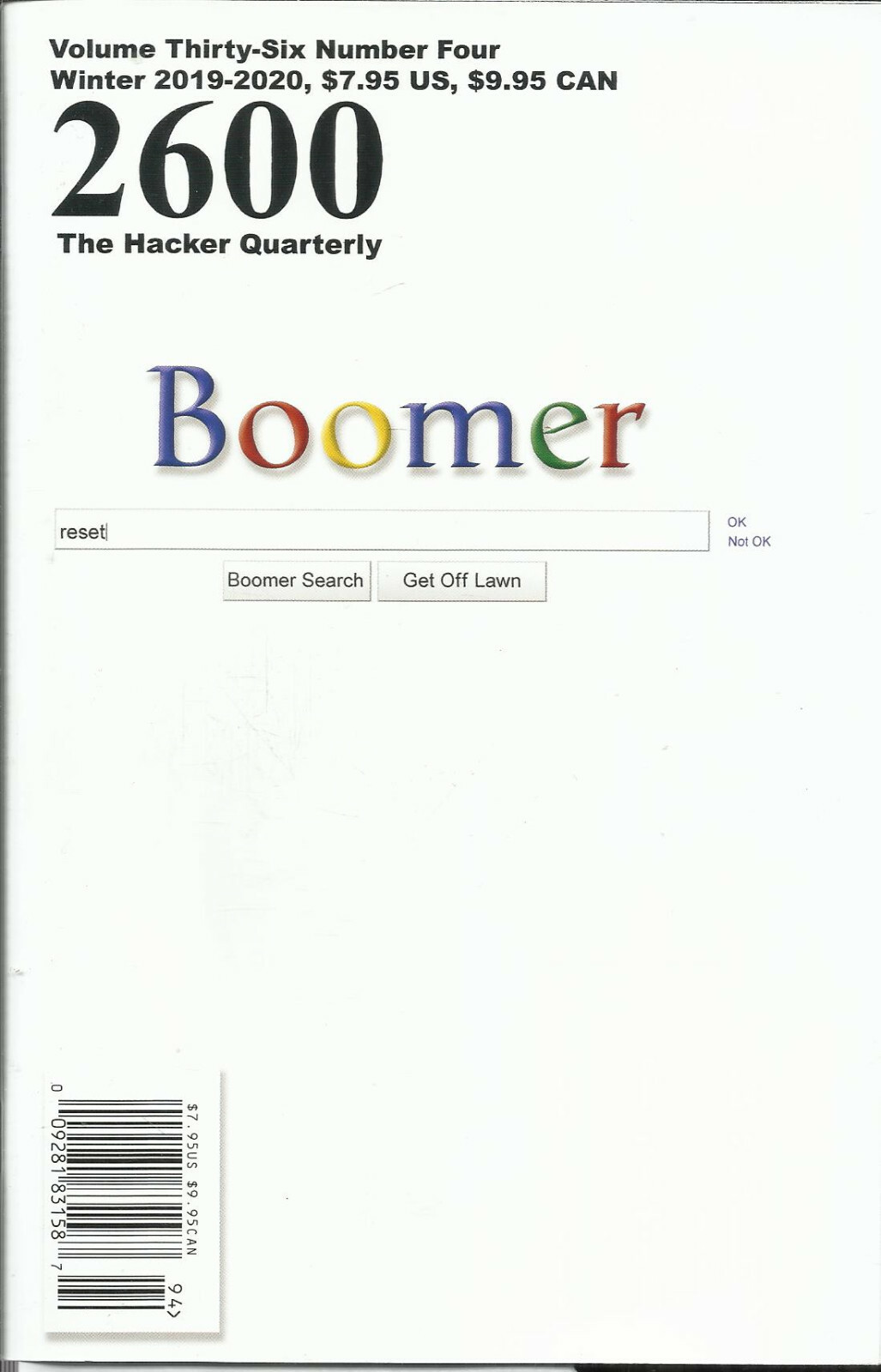 2600 THE HACKER QUARTERLY " BOOMER " WINTER, 2019/2020 VOL, 36 ISSUE NO ...