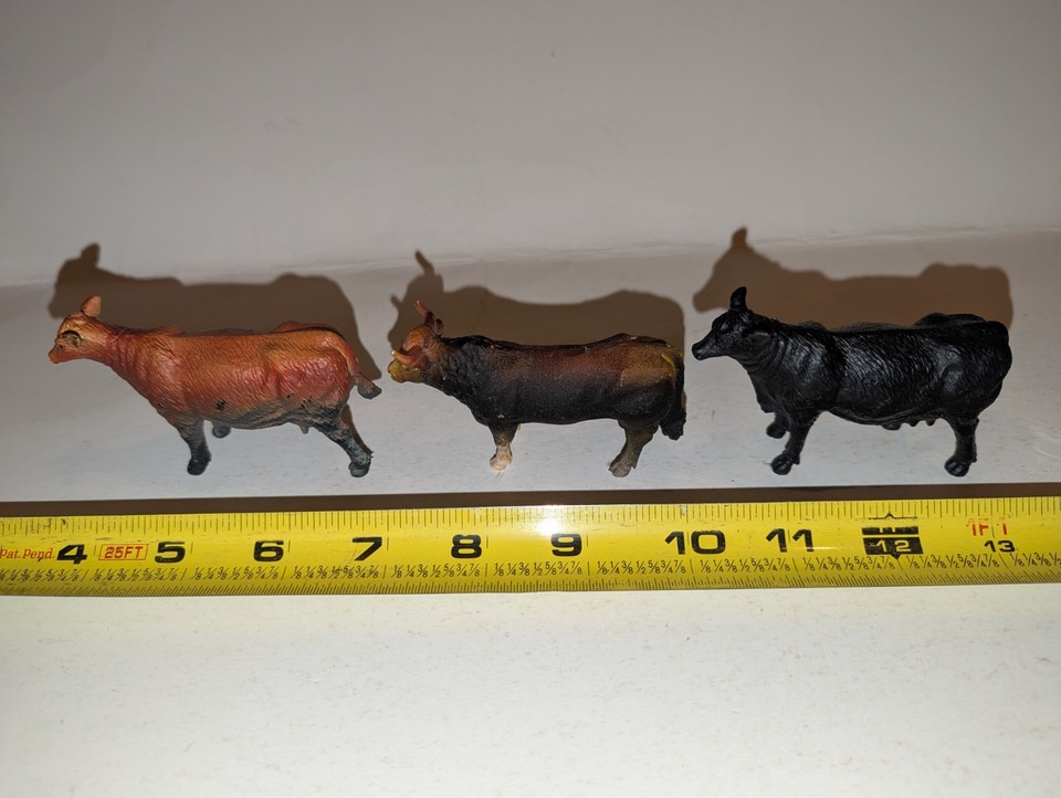 Lot of 3 Black & Brown Cow Figures - New-Ray & ? - 3.25" Angus ++ | eBay