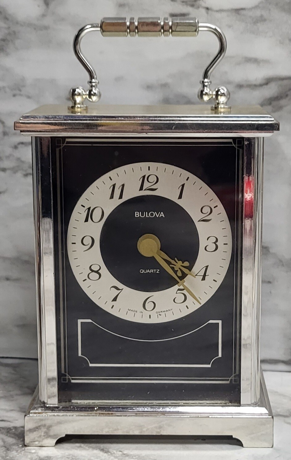 Bulova Desk Clock. Carriage Clock. Silver Gold. No Back Works Quiet ...