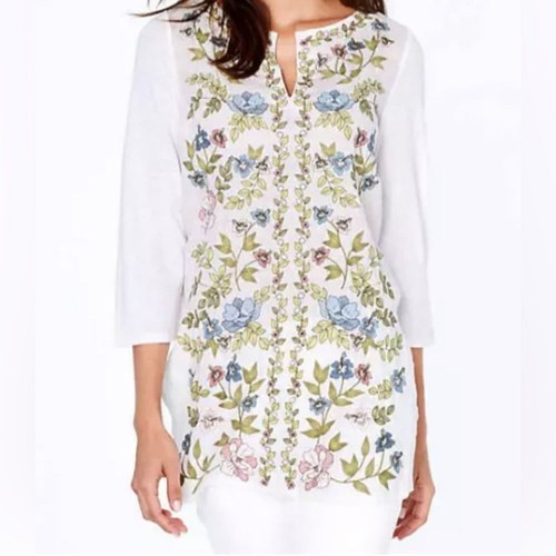 J. Jill Linen Mixed-Media Embroidered Tunic size 2x | eBay