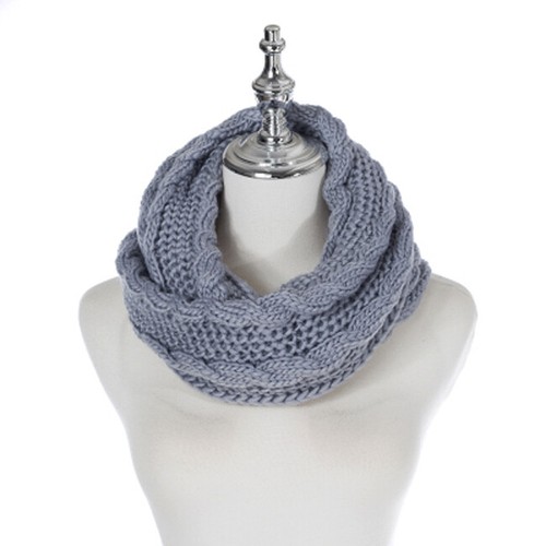 Knitted Snood Loop Scarf Plain Stitch-Cable Pattern Grey Winter warmer ...
