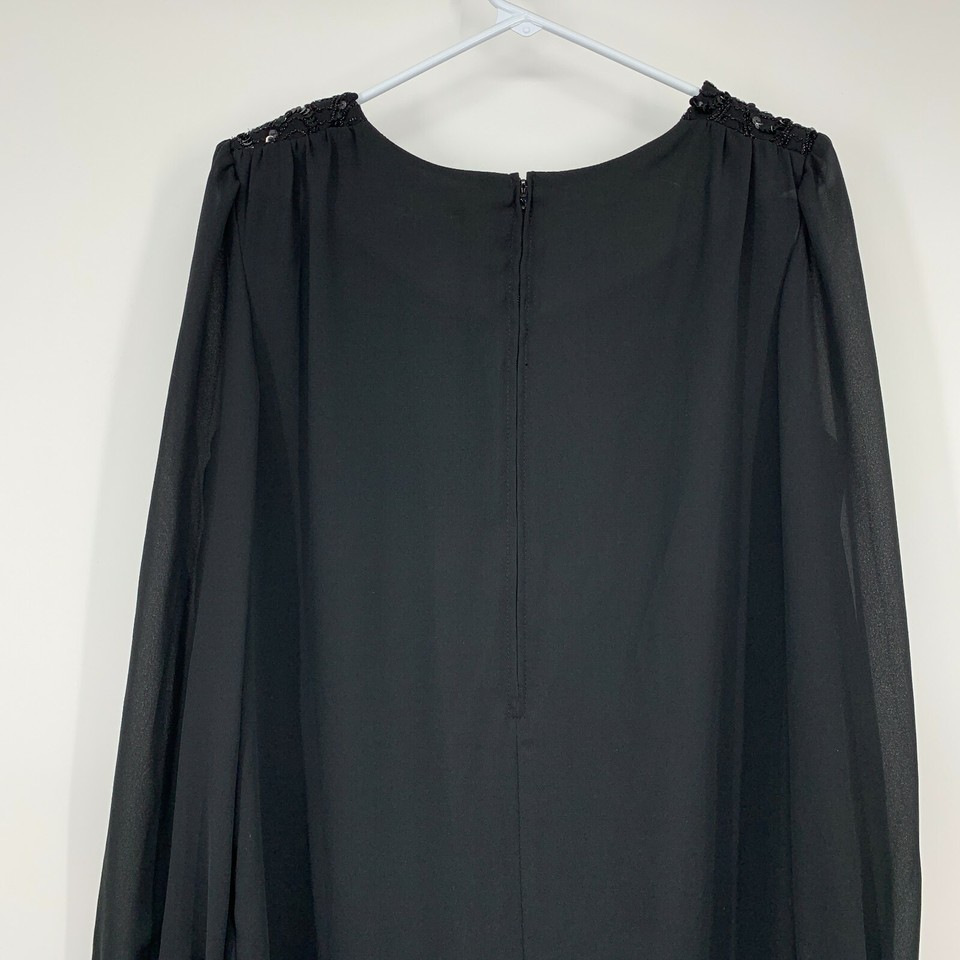 Vintage Toni Todd Dress Womens Black Sheer Chiffon Rhinestone Long ...