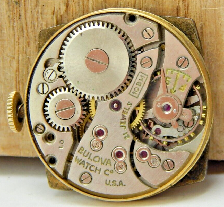 Vintage Bulova 1950 10BM 21 jewel wrist watch movement with dial crown ...