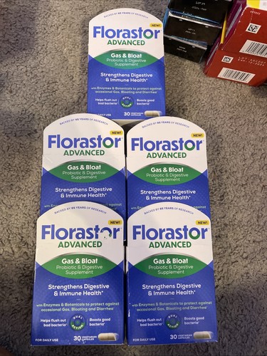 LOT 5 Florastor Advanced Gas & Bloating Probiotic Supplement 30 Caps ...