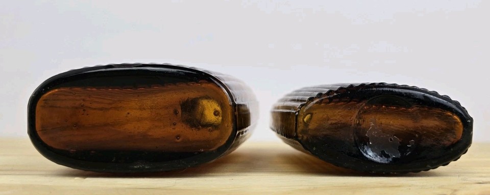 Pair Antique Amber Ribbed Strap-Sided Whiskey Bottles Flasks C.1870 ...