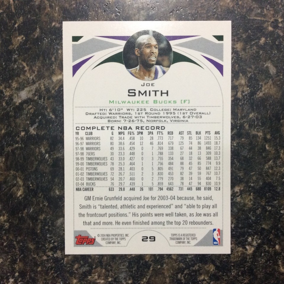 2004-05 Topps Basketball #29 Joe Smith Milwaukee Bucks | eBay
