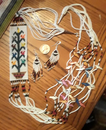 Navajo LORAY TOUCHINE Tree Of Life Birds Necklace Earrings Hand Beaded ...