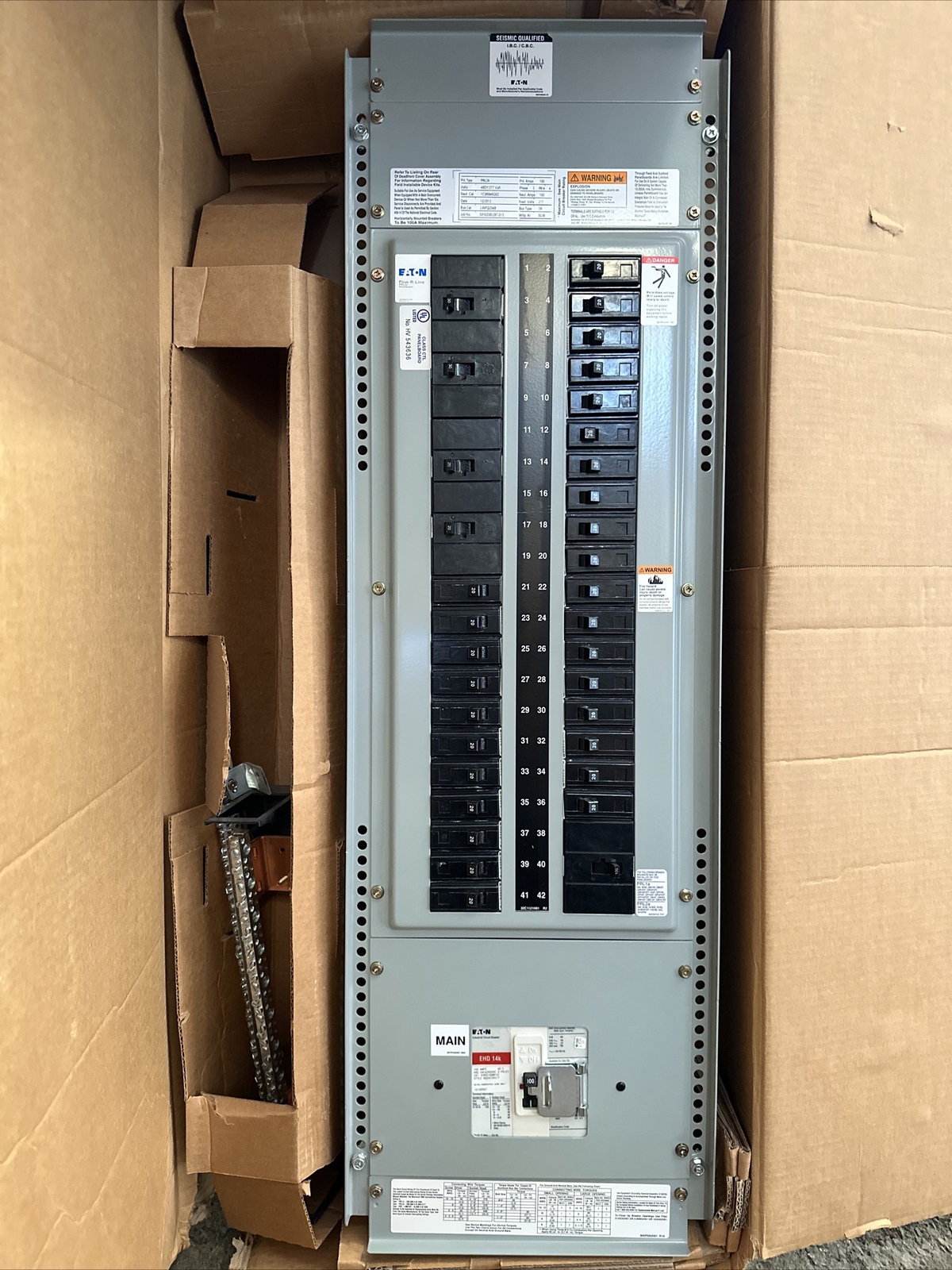 ⚡️Eaton PRL2A 100 AMP Panelboard 480Y/277V 3-Phase 4W 42ckt W/Breakers ...