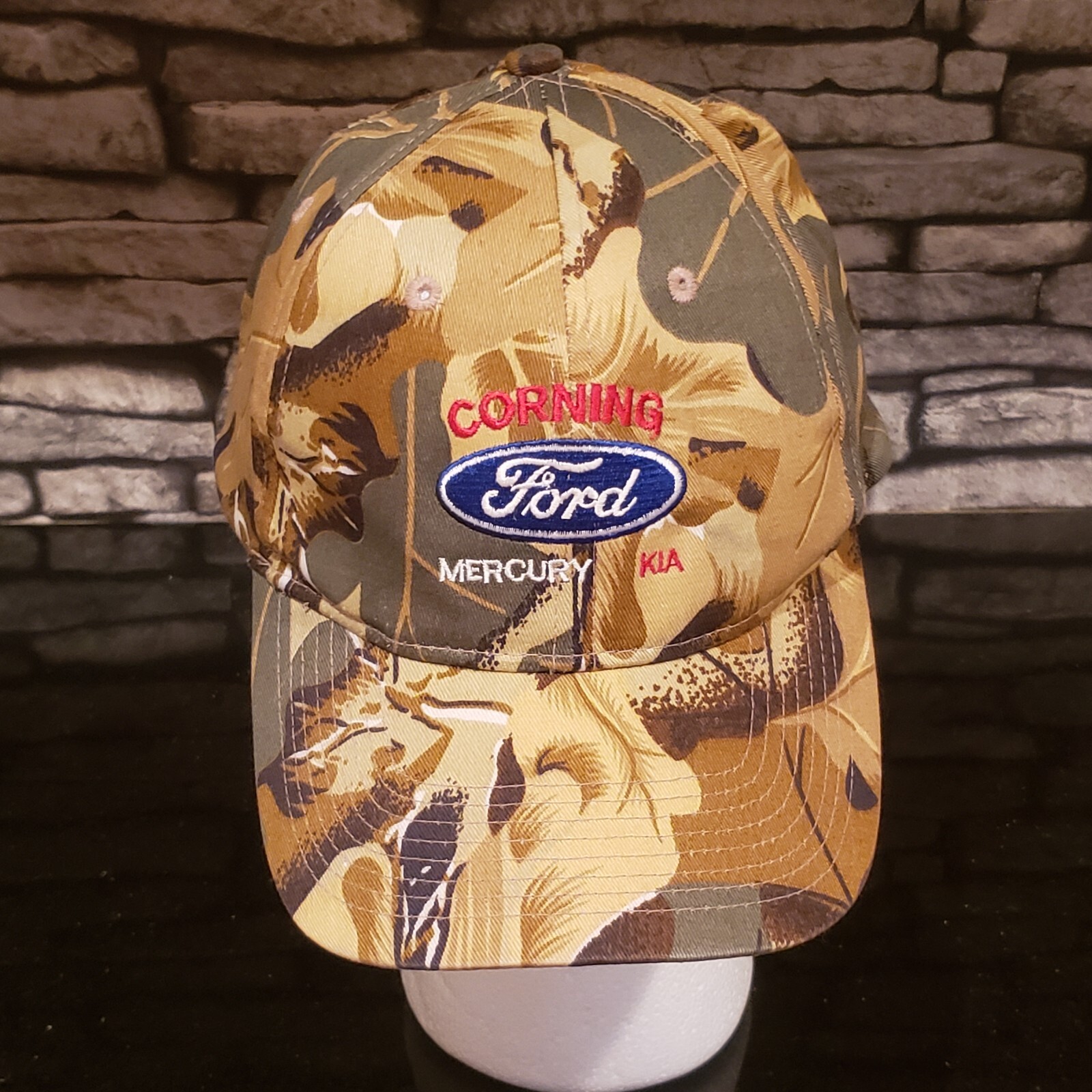 Vintage Corning Ford Mercury Kia Camo Baseball Cap Ad… - Gem