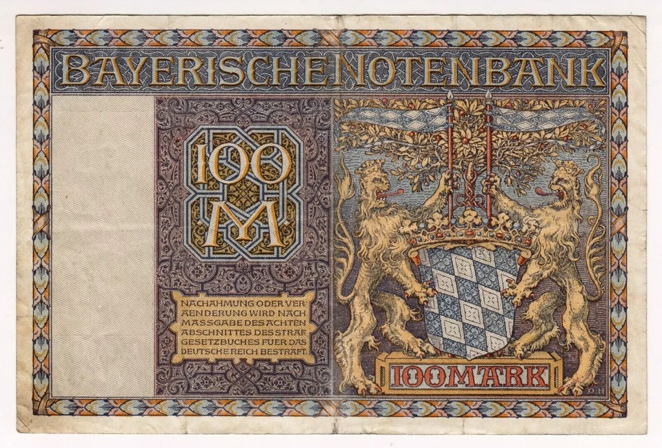 1922 Germany Munchen 100 Mark 410736 Paper Money Banknotes Bayerische ...