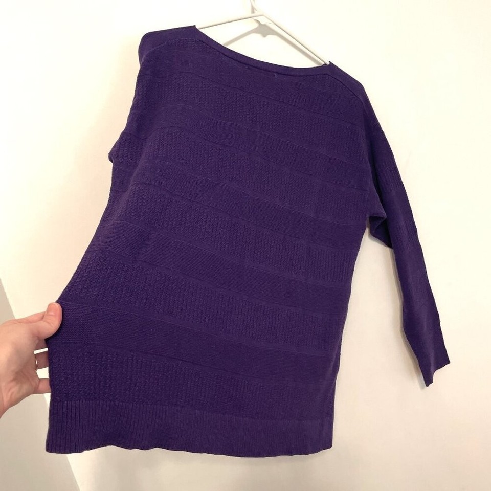 COLDWATER CREEK Dark Purple Textured Stripe Chunky Knit Cotton WOOL ...