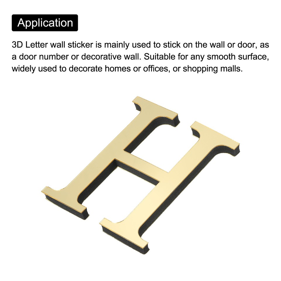 3D Acrylic Alphabet Mirror Wall Stickers Letter H Self-Adhesive Light ...