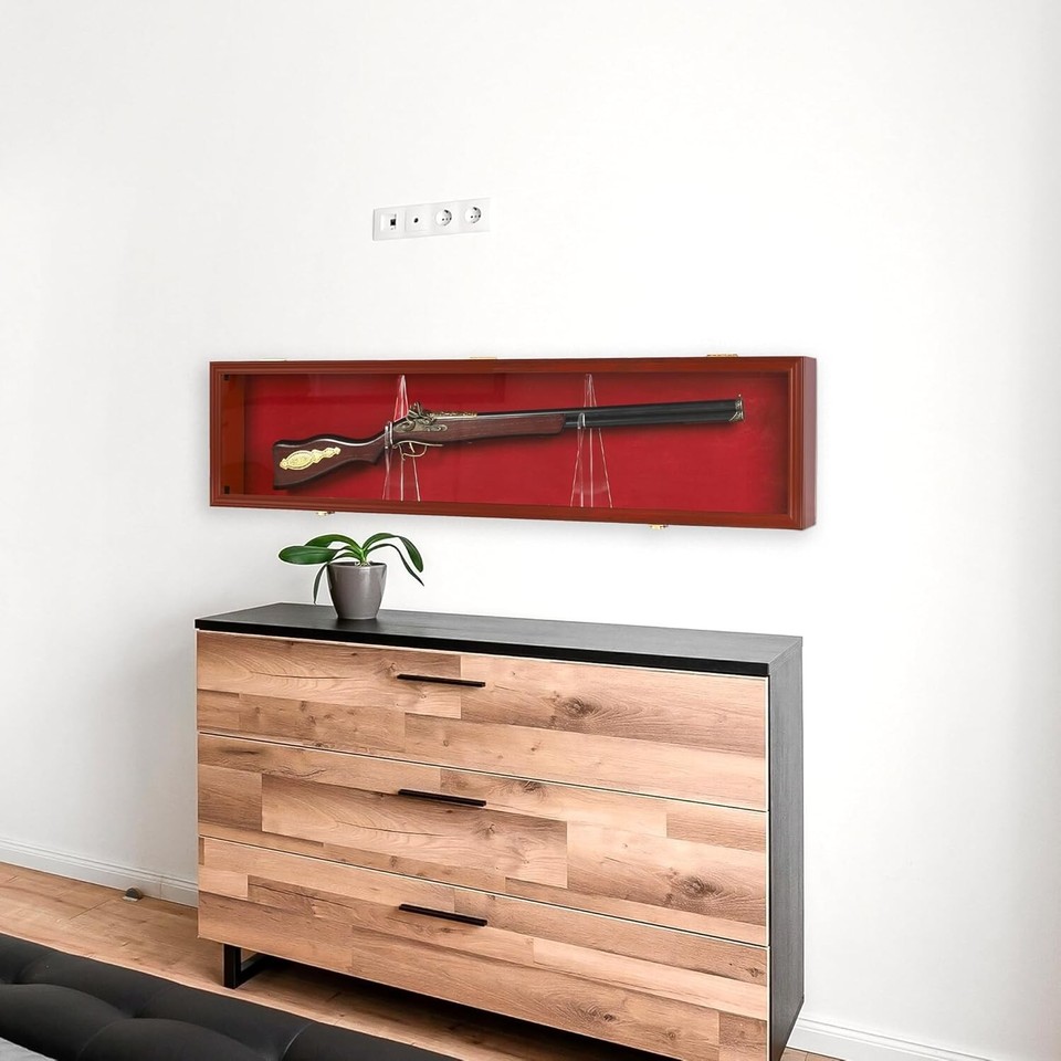 Gun Display Case Rifle 44" Mahogany & RED Wood Shotgun Rack Cabinet ...