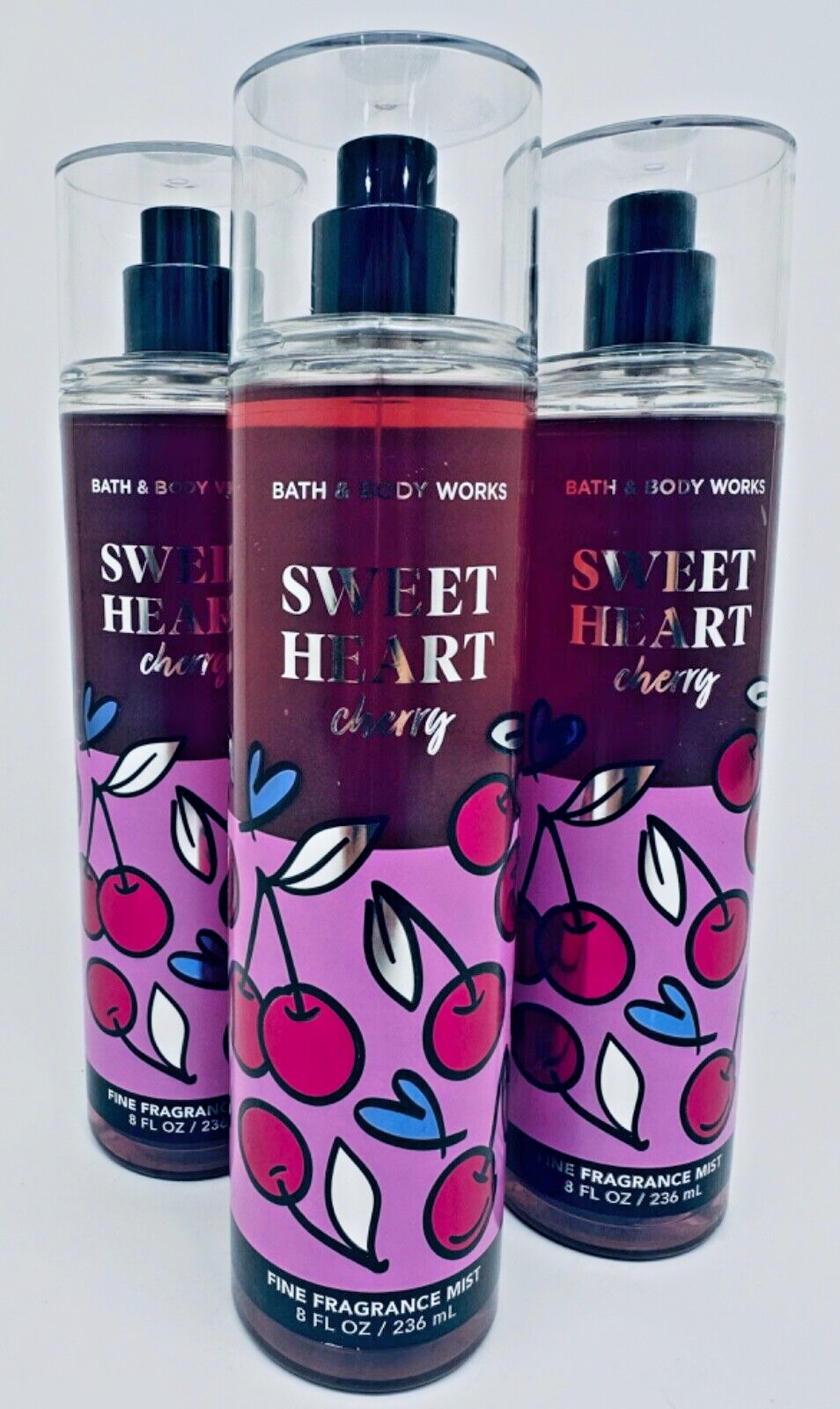 3 BATH & BODY WORKS SWEET HEART CHERRY FINE FRAGRANCE BODY MIST SPRAY 8 ...