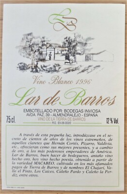 Etichette vino SPAGNA LAR DE BARROS Blanco 1996 BODEGAS INVIOSA wine ...