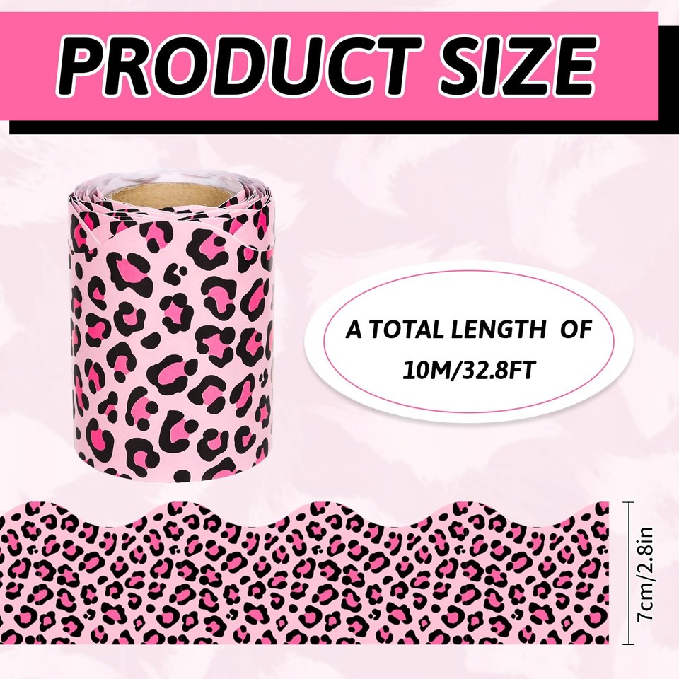 32.8 Ft Leopard Print Bulletin Board Border Pink Animal Spot Border ...