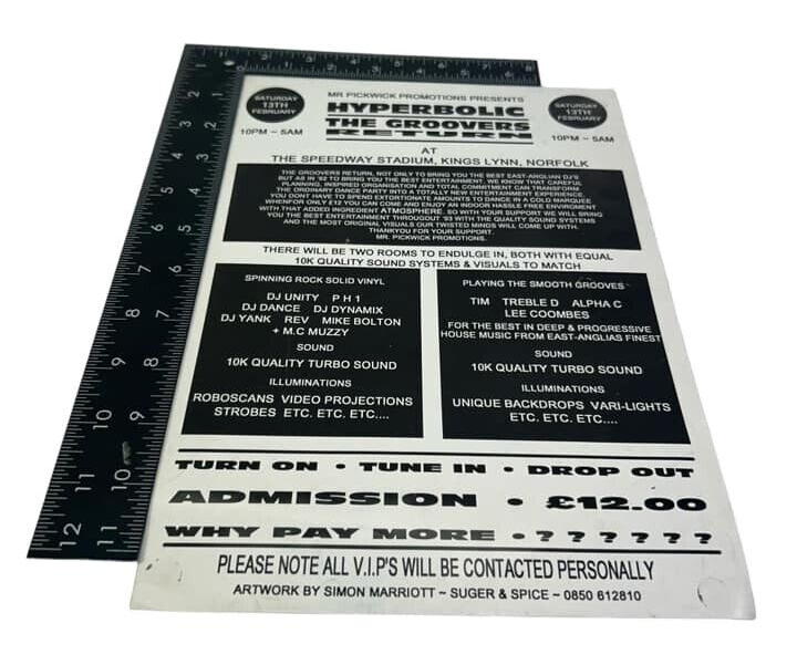 Rave Flyer Hyperbolic The Groovers Return 13/2/93 Kings Lynn Speedway ...