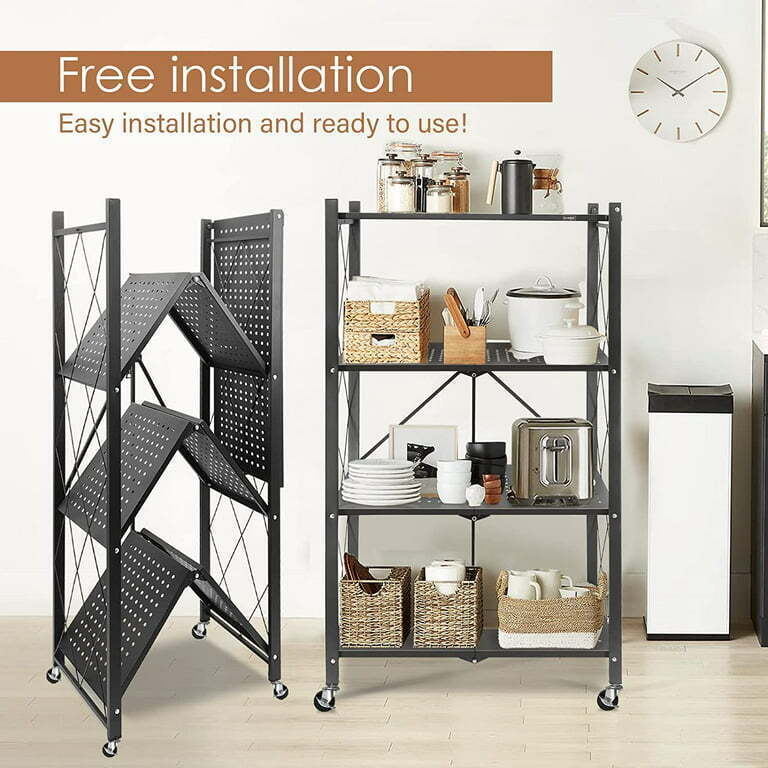 4/5Tier Heavy Duty Foldable Metal Rack Storage Shelving Unit w Wheel | eBay