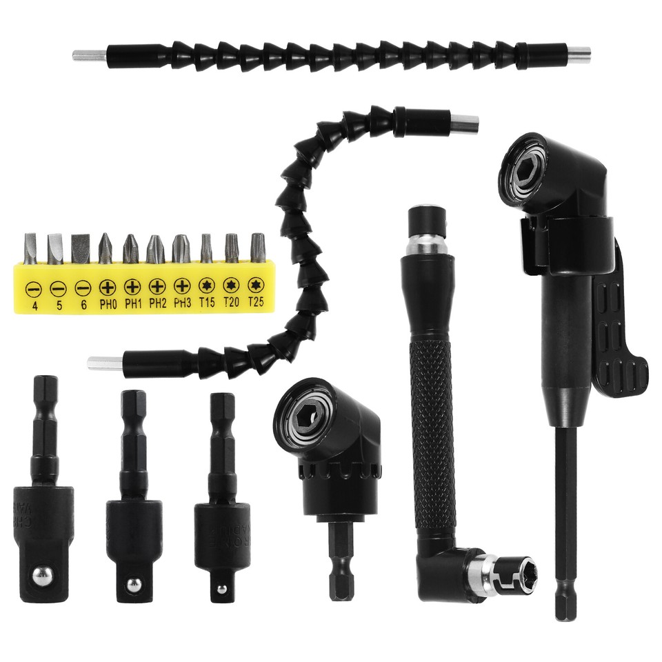 18Pcs Flexible Drill Bit Extension Set 105° Right Angle Drill ...