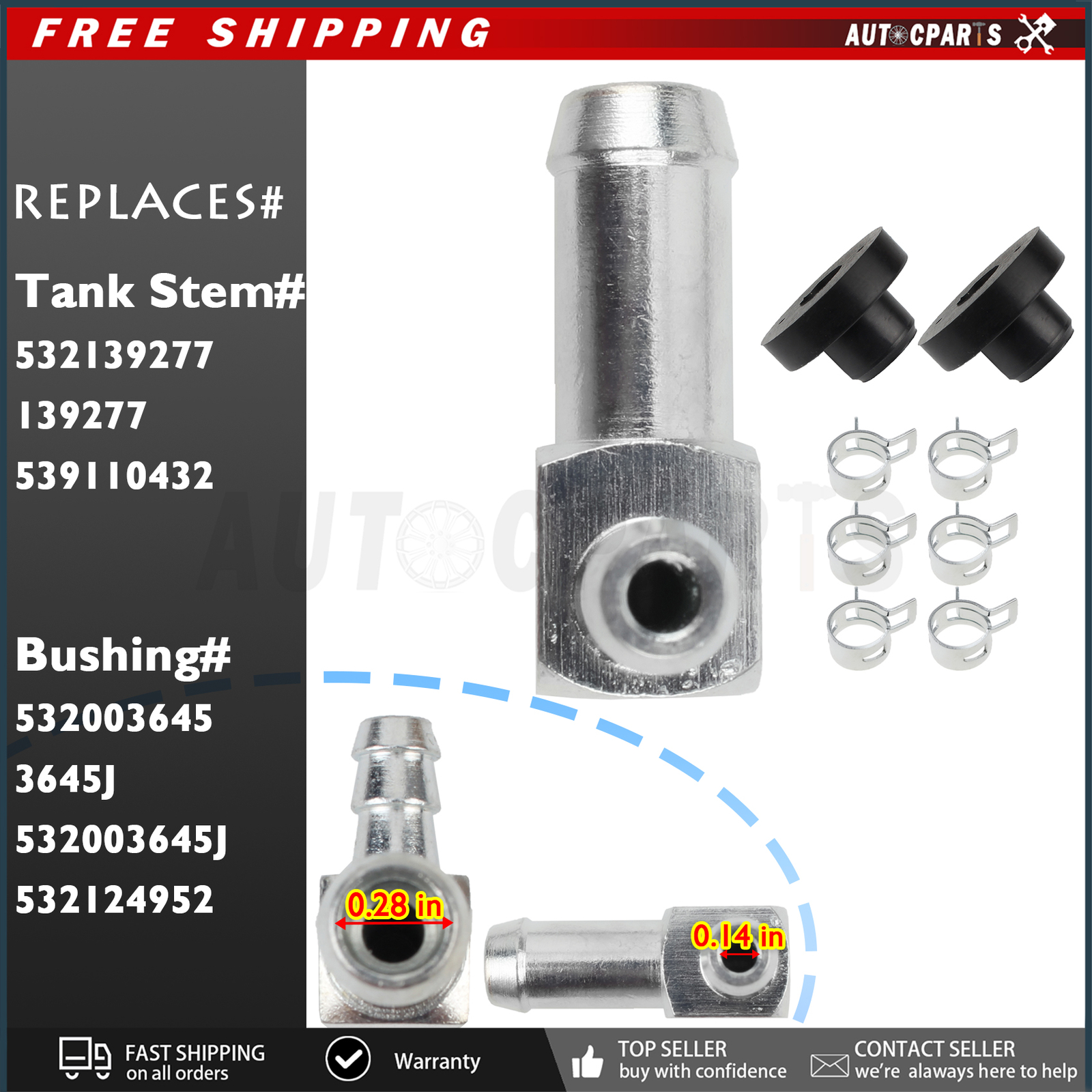 Fits Husqvarna 532139277 Fuel Tank Stem & 532003645 Bushing Kit For ...