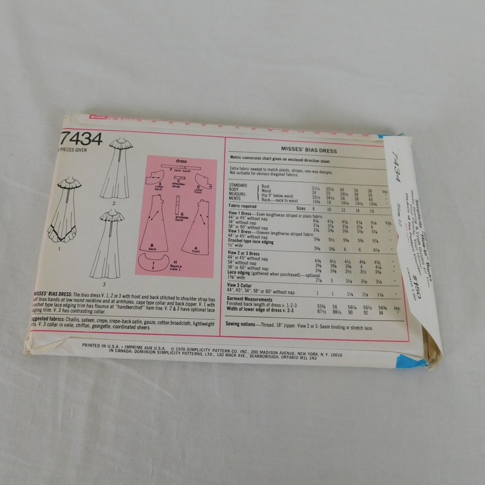 Simplicity 7434 Sewing Pattern Women Floor Length Disco Dress 1976 Size ...