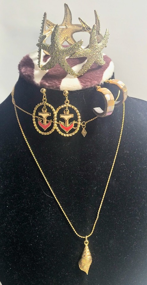 Ocean Nautical Themed Jewelry Lot. Necklace 2 X Earrings Bracelet Gold ...