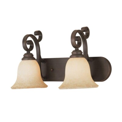 2-Light Rubbed Bronze Vanity Light with Turinian Scavo Glass by ...