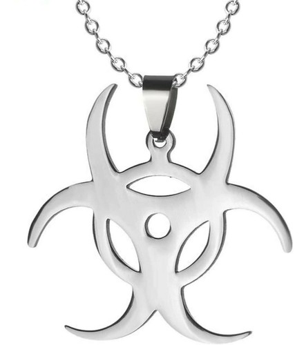 Biohazard Necklace Pendant 22" Chain Stainless Steel Polished Symbol ...