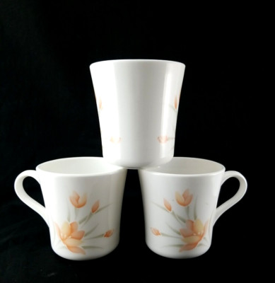 Vintage Corningware Coffee Tea Cups Microwaveable Peach Floral Set Of 3 ...