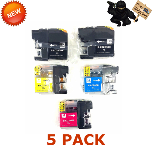 5Pack LC203BK LC203C LC203M LC203Y LC203CL XL High Yield Brother Ink ...
