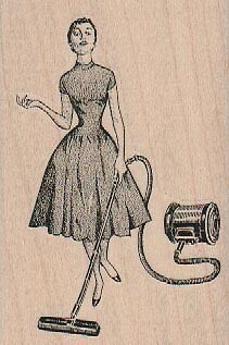 Vacuuming Lady 2 1/4 x 3 1/4" Rubber Stamp, Woman Stamp, People Stamp ...