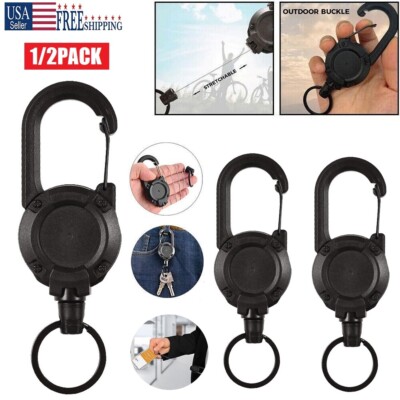 Heavy Duty Retractable Carabiner Car Key Chain Badge Holder Steel Cord ...
