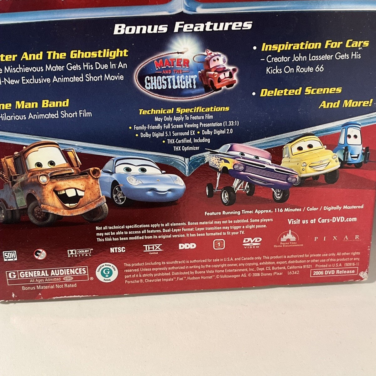 Disney Pixar Cars Dvd 2006 Full Frame Película Cars Original (Disney)
