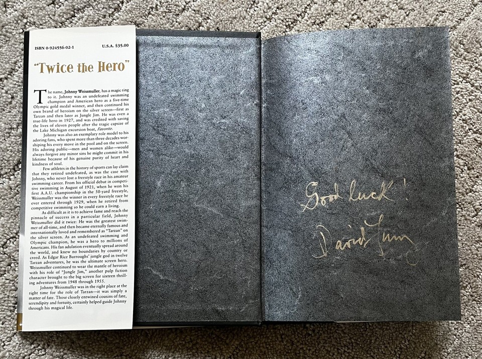 JOHNNY WEISSMULLER: TWICE THE HERO By David Fury Signed by Johnny ...