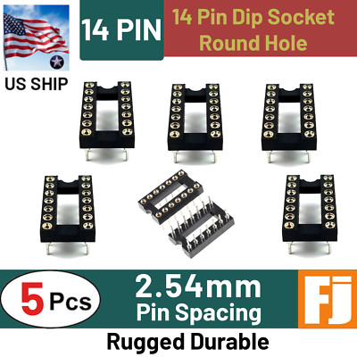 5x 14 Pin DIP Round Pin 2.54mm IC Socket Adaptor | Round Hole | US Ship ...