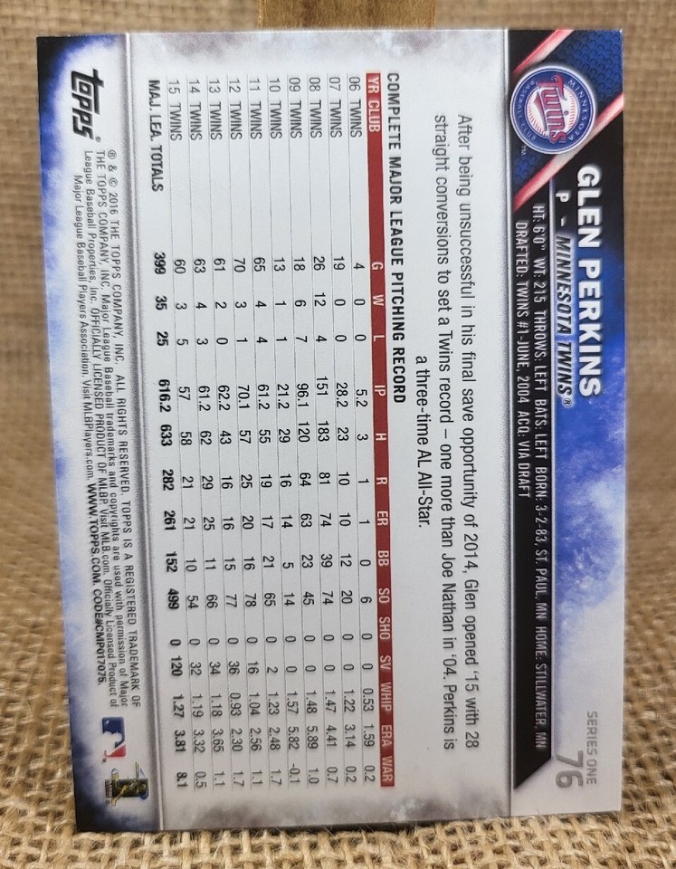 2016 Topps Series 1 Glen Perkins Baseball Card #76 Twins FREE S&H A8 | eBay