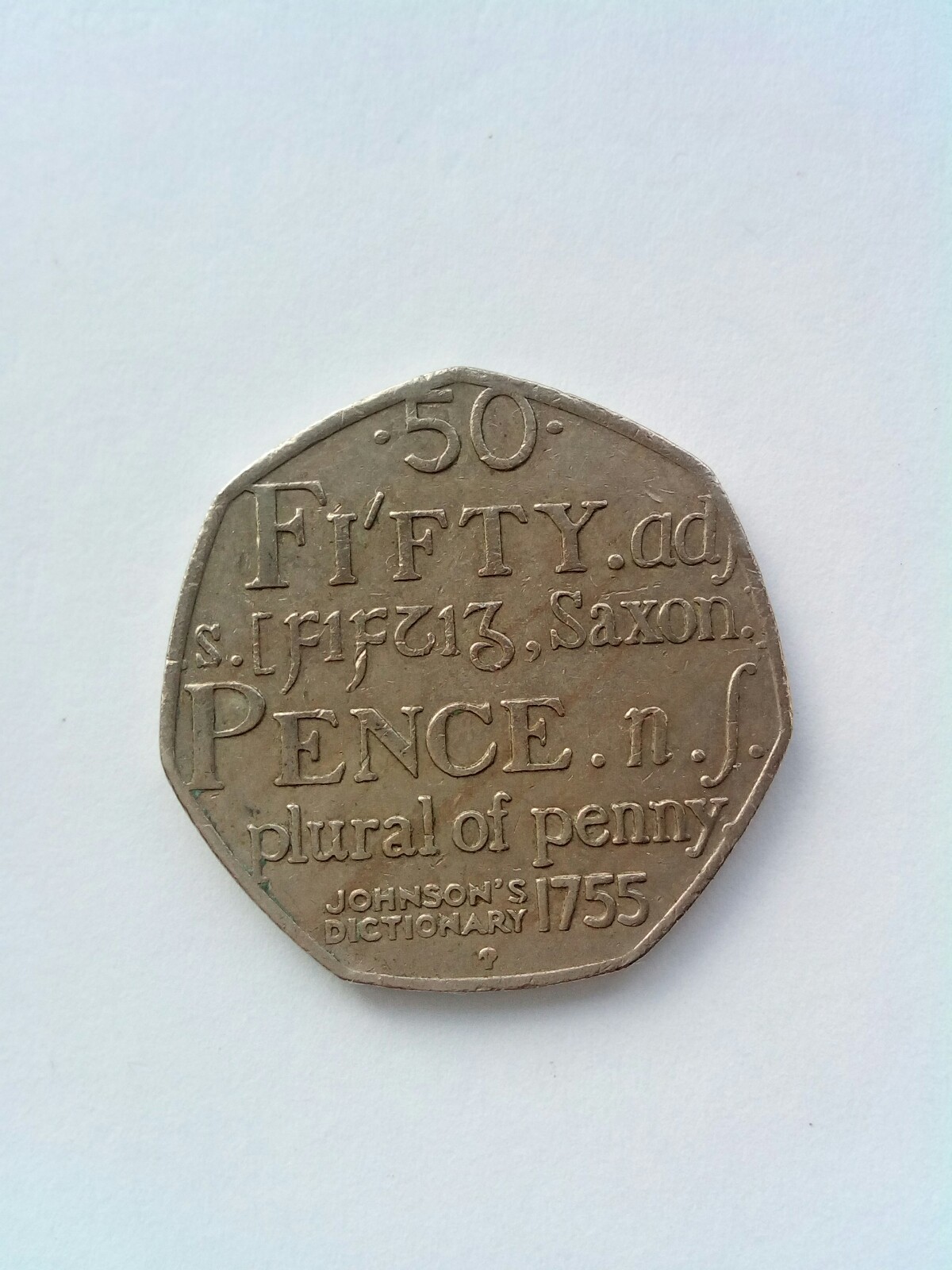 Rare 50p Fifty Pence Coin Johnson's Dictionary 1755 Saxon Plural Of ...