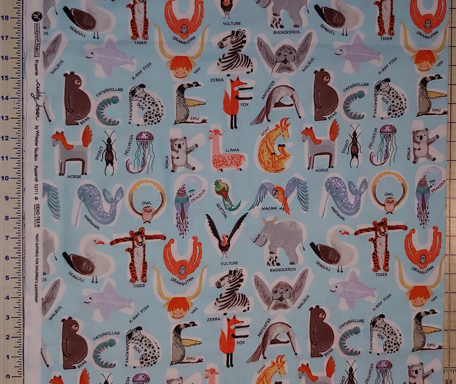FLANNEL Animal Alphabet Fabric ABCs WINDHAM All Cotton HALF YARD | eBay