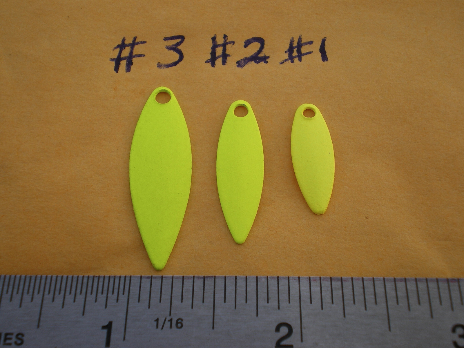 15 PCS. SMOOTH WILLOW LEAF BLADE, FLUORESCENT YELLOW #1 "MAKE SPINNERS ...