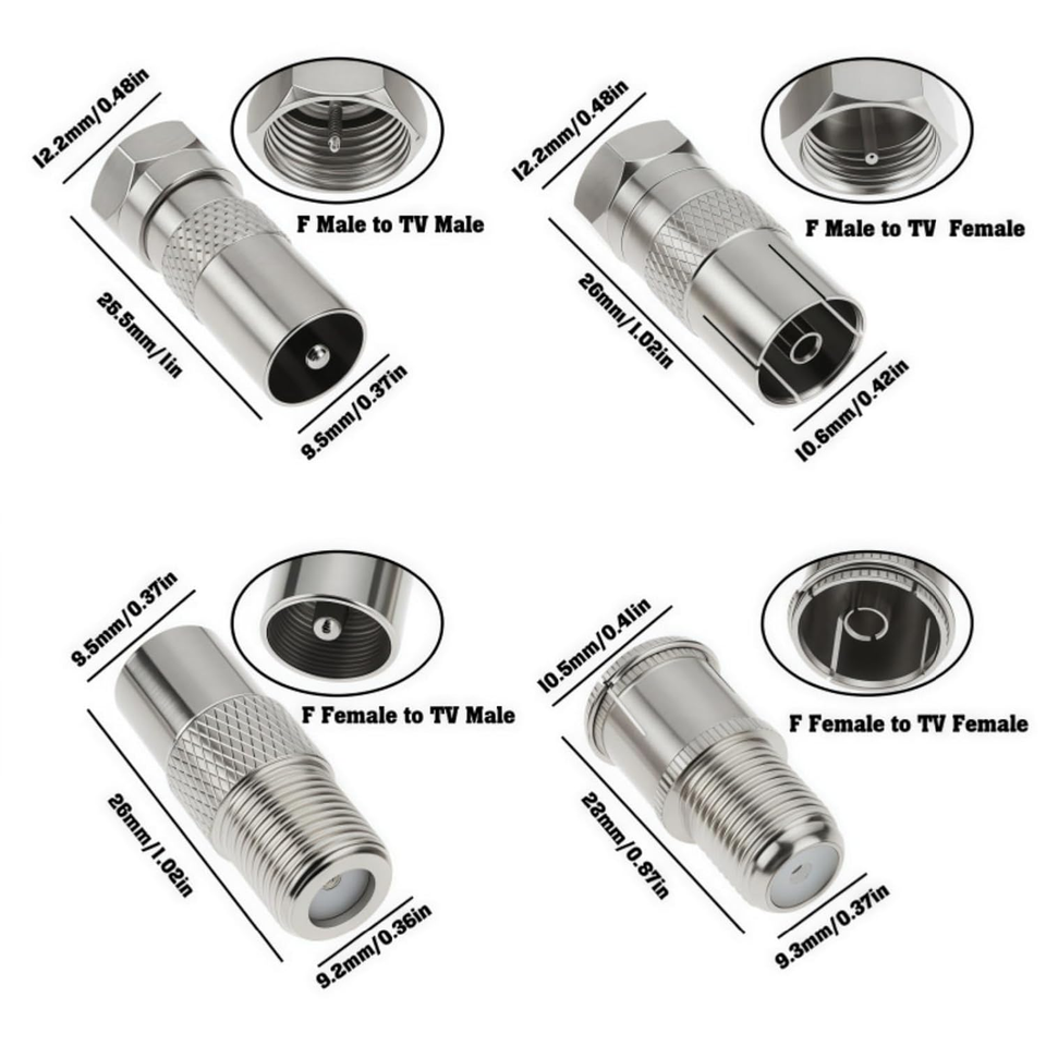4Pcs F to PAL Coaxial Adapter Kit 75 Ohm Antenna Cable Connectors for ...