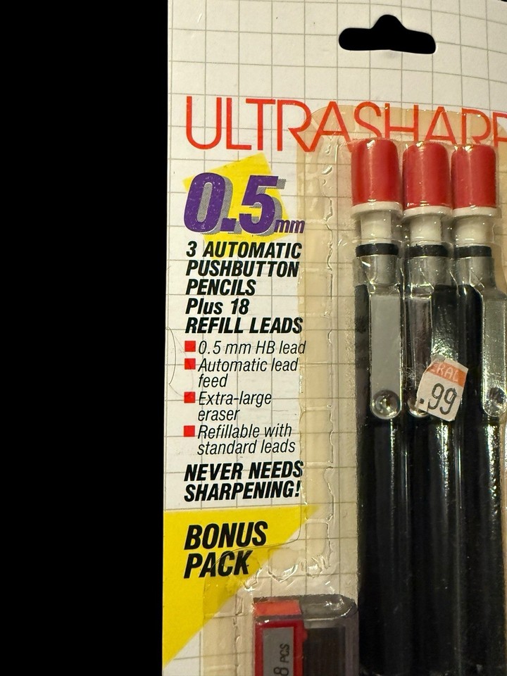 NOS Vintage 1987 Pentech Ultrasharp Red 0.5mm Mechanical Pencils Pack ...