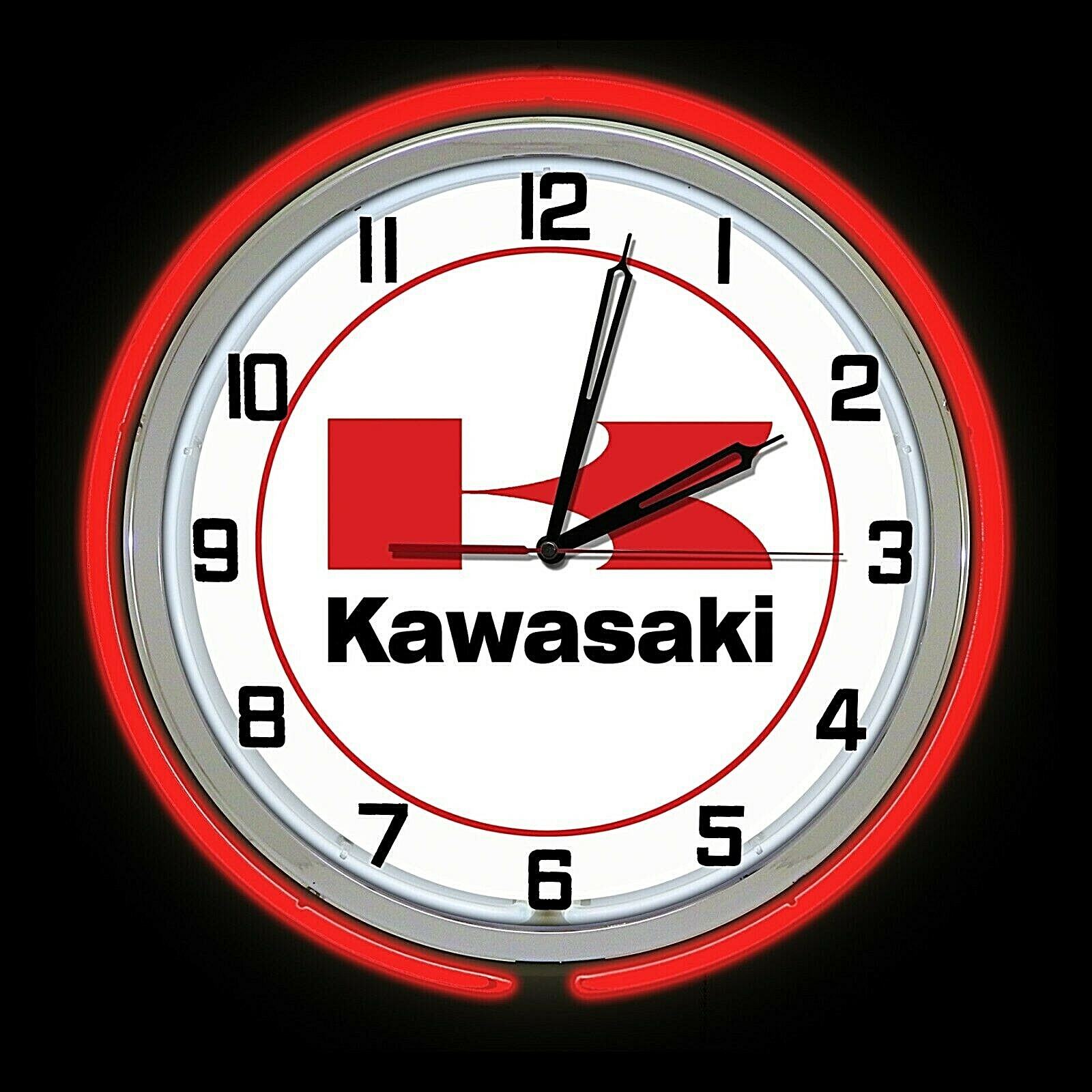 19" Kawasaki Motorcycle Sign Red Double Neon Clock Man Cave Garage | eBay