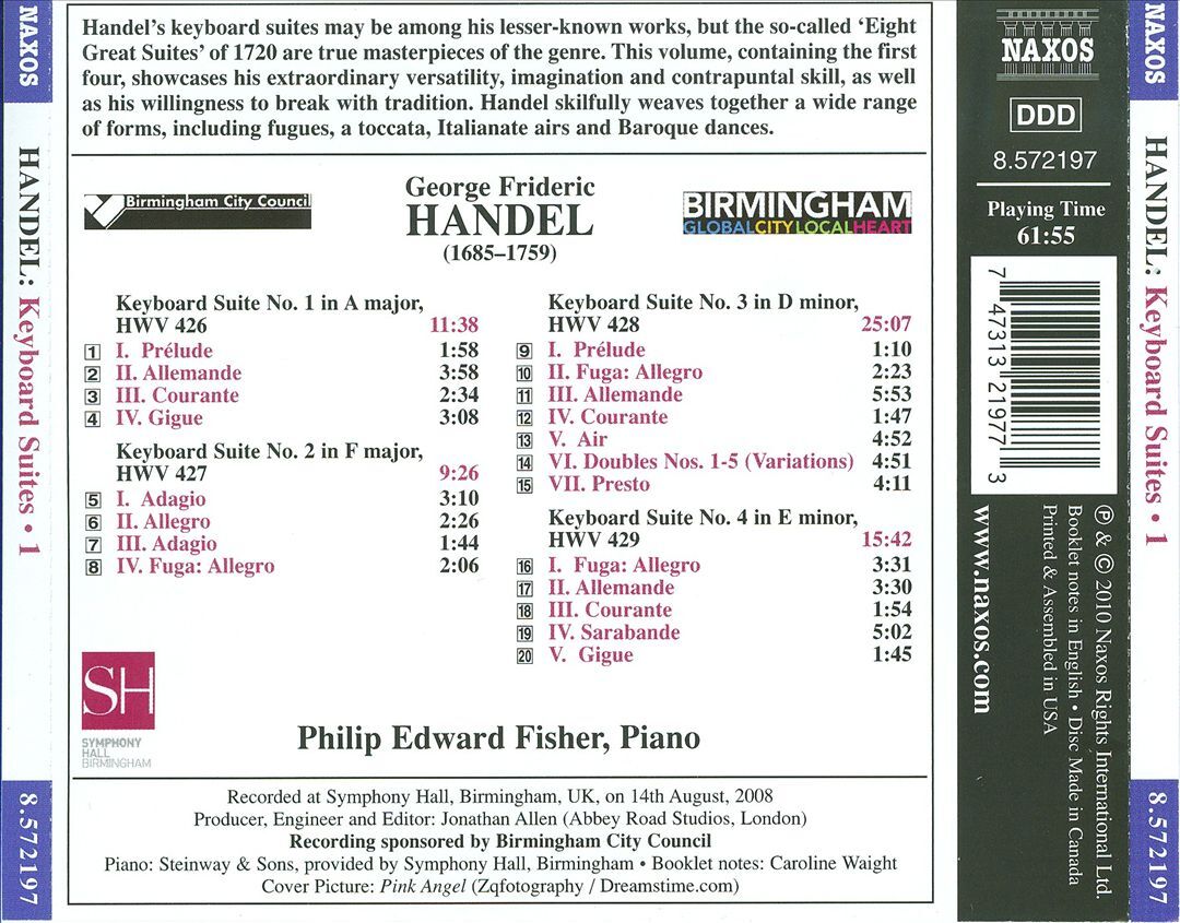 PHILIP EDWARD FISHER HANDEL: KEYBOARD SUITES, VOL. 1 (NOS. 1-4) NEW CD ...