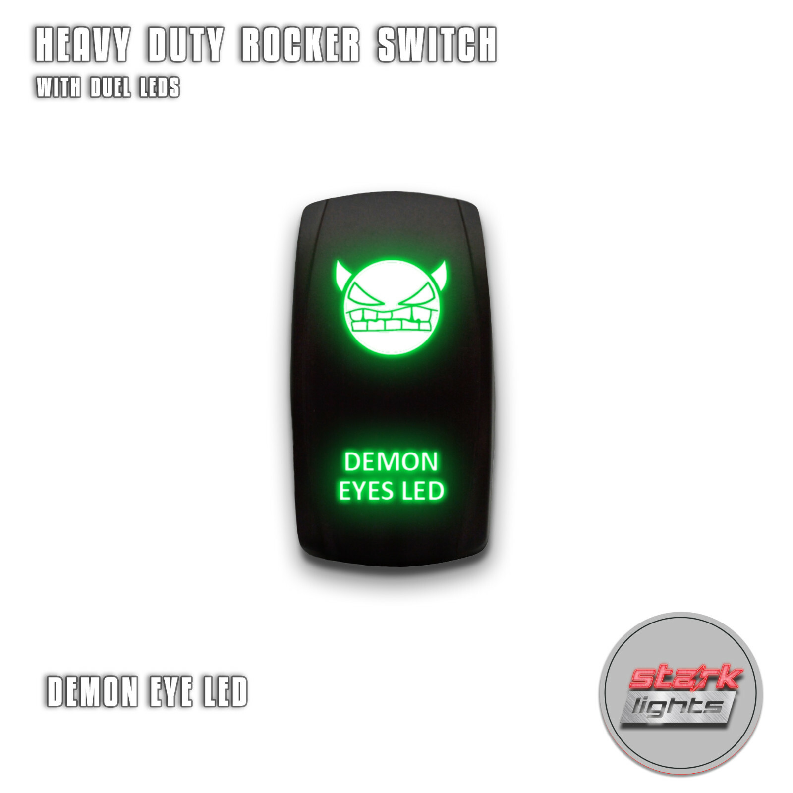 GREEN Laser Etched LED Rocker Switch Dual Light 20A 12V ON OFF - DEMON ...