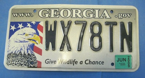 2009 Georgia Give Wildlife a Chance license plate with Bald Eagle | eBay